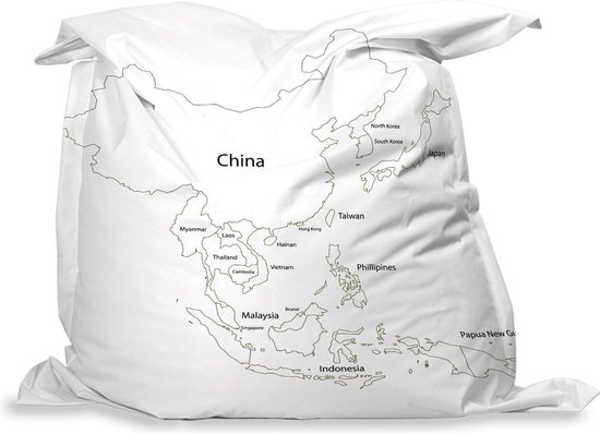 PillowMonkey zitzak - Kaart van Azië met dunne zwarte lijnen en namen ...