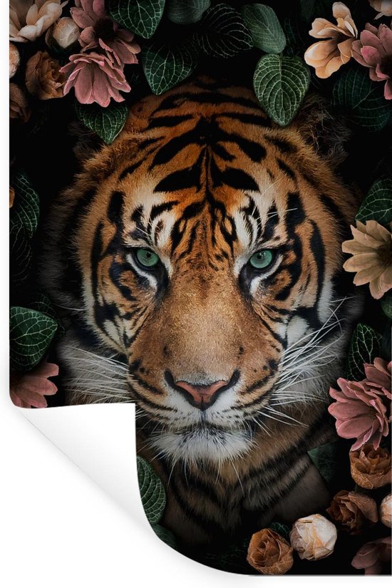 Muurstickers - Sticker Folie - Tijger - Bloemen - Bladeren - 20x30 cm - Plakfolie -... | bol