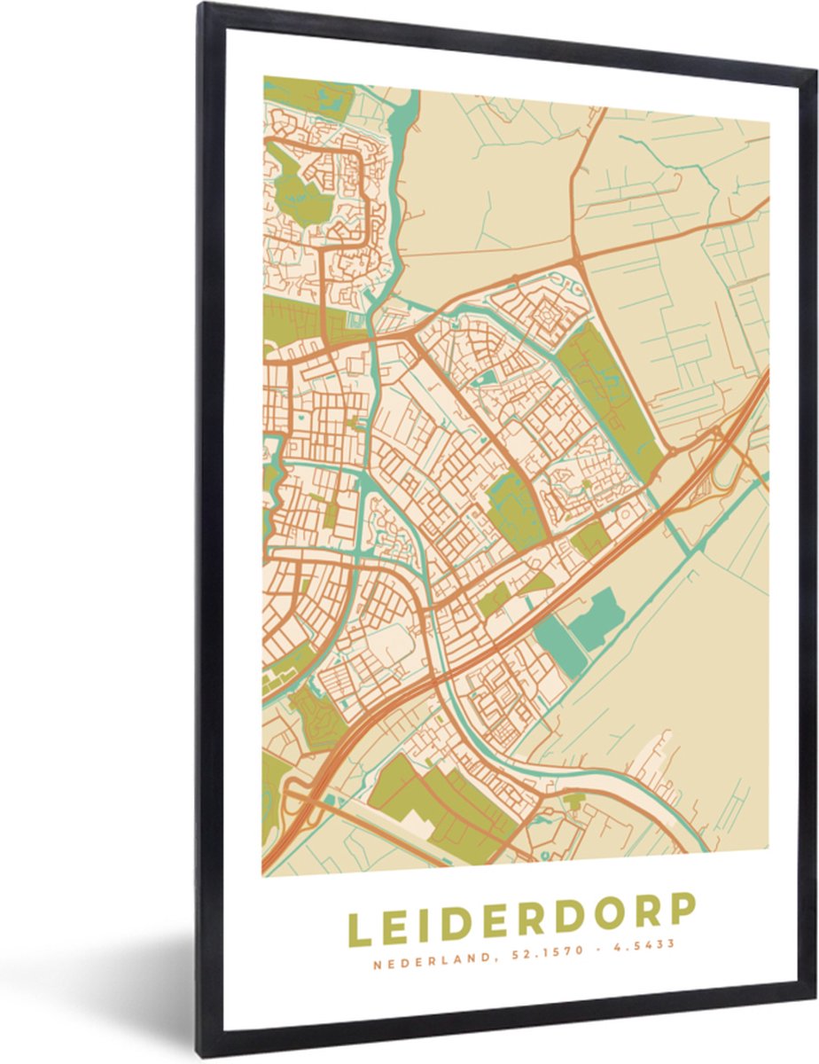Fotolijst incl. Poster - Kaart - Vintage - Stadskaart - Leiderdorp ...