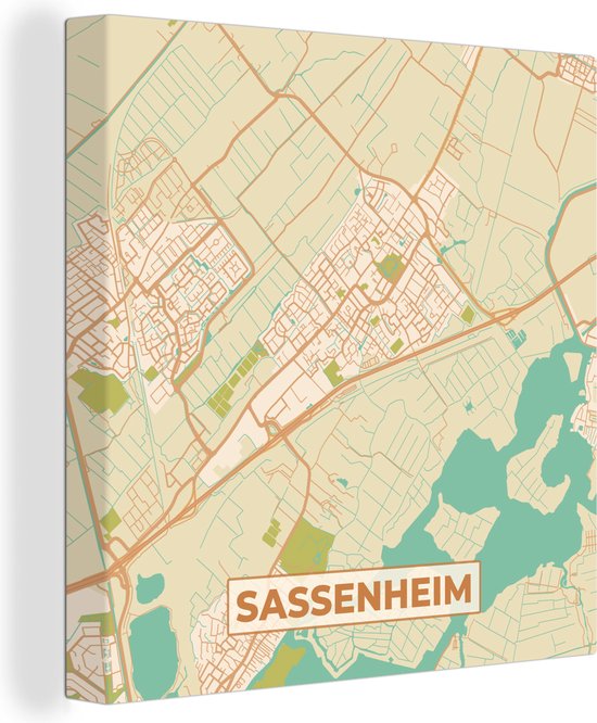 Canvas Schilderij Sassenheim - Kaart - Plattegrond - Stadskaart - 50x50 ...