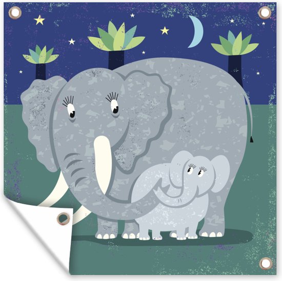 Tuin poster een grote olifant met een baby olifant - 200x200 cm ...
