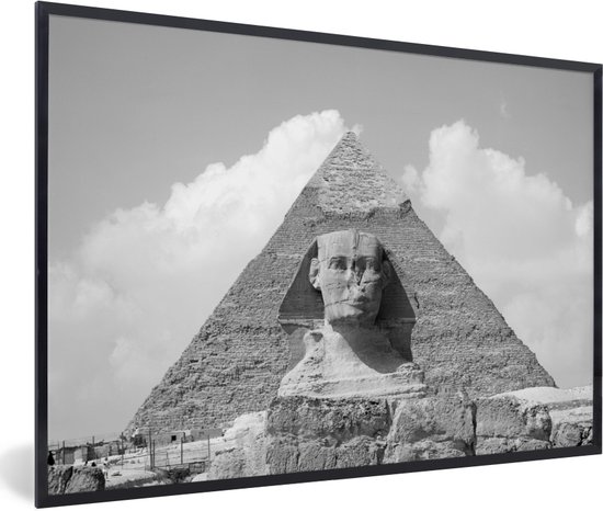 Fotolijst incl. Poster Zwart Wit- Sfinx voor de grote piramide van Giza ...