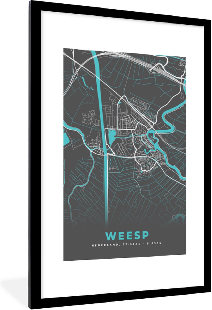 Fotolijst incl. Poster - Weesp - Stadskaart - Kaart - Plattegrond ...