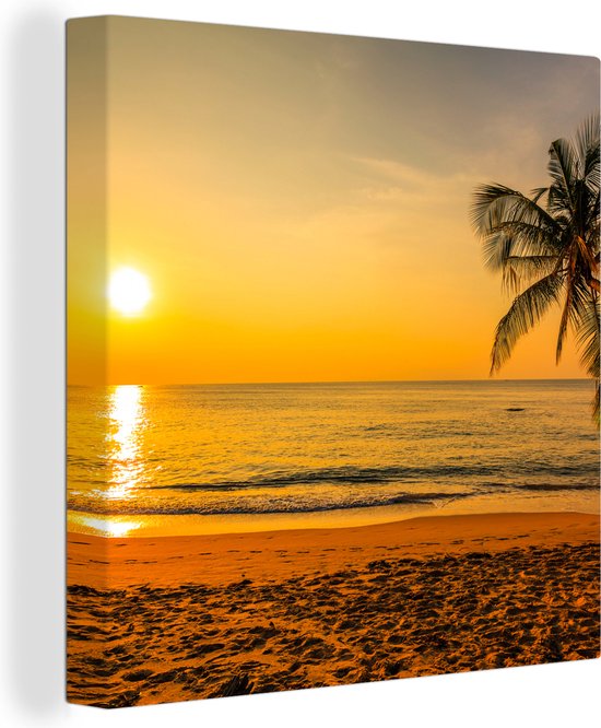 Canvas - Schilderij - Palmboom - Zee - Zon - Strand - Canvas strand - Foto op canvas -... | bol.com