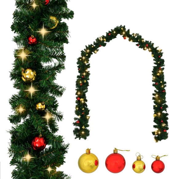 Prolenta premium Kerstslinger versierd met kerstballen en LED-lampjes 5 ...