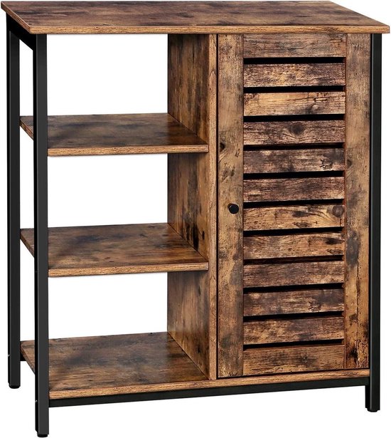 Industriële Dressoir - Met 3 Open Rekken en Lamellen Deur - Woonkamer ...