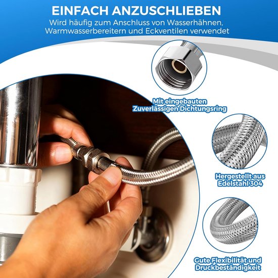 4-delige Flexibele Waterslang 3/8 Inch RVS Aansluiting voor Kraan en ...