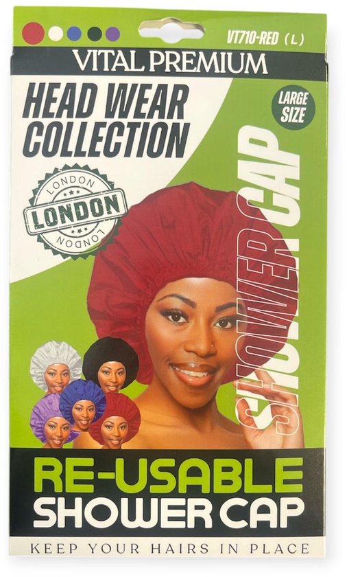 Vital Premium Re-Usable Shower Cap – Red (Large Size) | bol