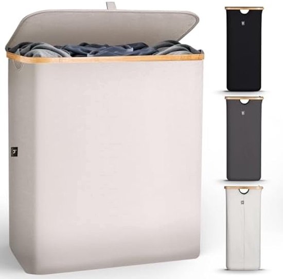 Grote Opvouwbare Wasmand met Deksel en 2 Vakken - 140 Liter Inhoud ...