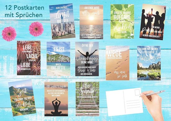 Set van 12 Postkaarten met Inspirerende en Grappige Teksten voor ...