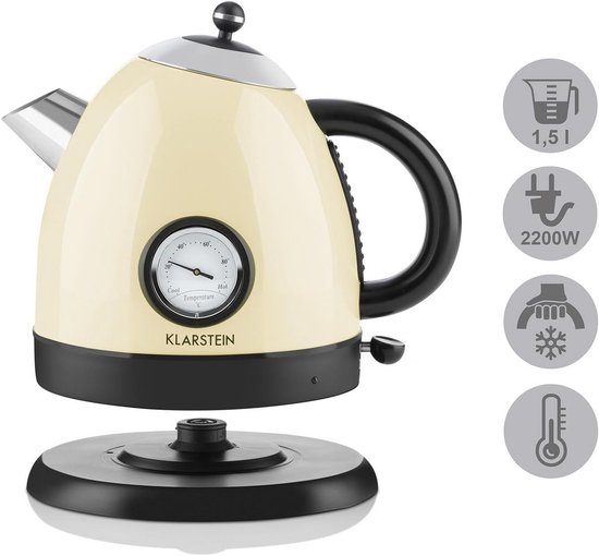 Waterkoker elektrisch 1,5 liter retro design met temperatuurmeter | bol