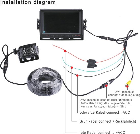Achteruitrijcamera met 7 inch LCD Monitor en 18 IR LED's - Waterdicht ...