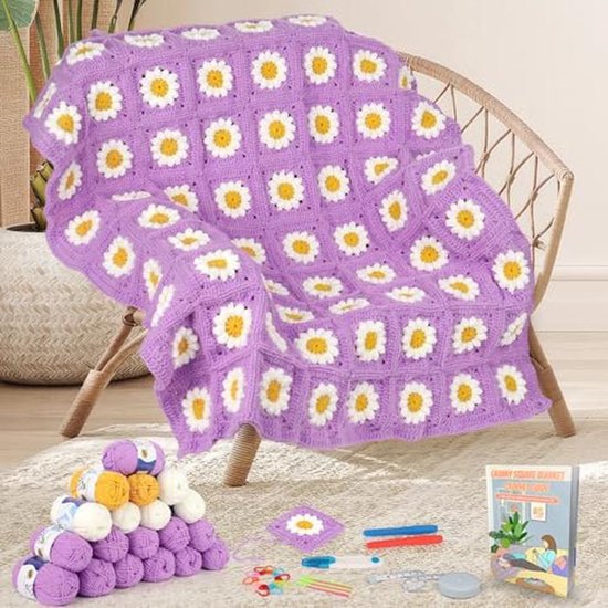 Haakset voor Beginners en Kinderen - Natuurlijk Gehaakte Granny Square ...