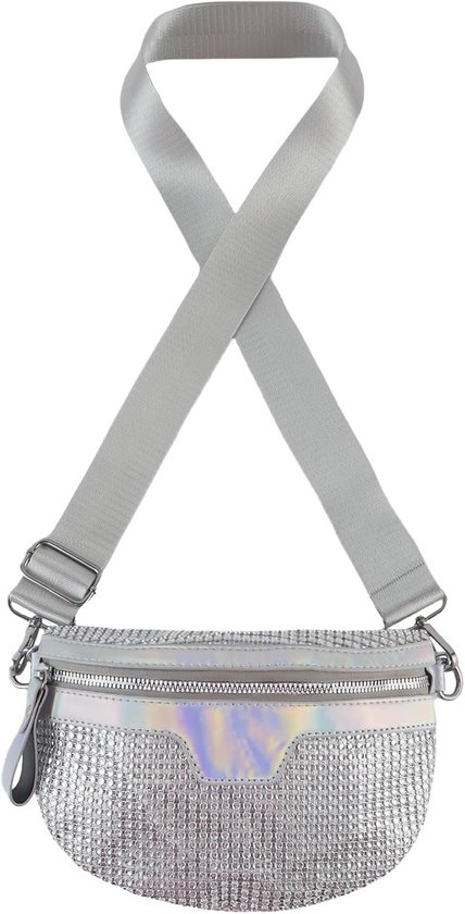 Zilveren Glitter Heuptas en Schoudertas voor Dames - Elegante Crossbody ...