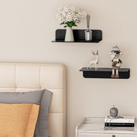 Set van 2 Zwarte Wandplanken | 23 cm | Moderne Metalen Drijvende Plank ...