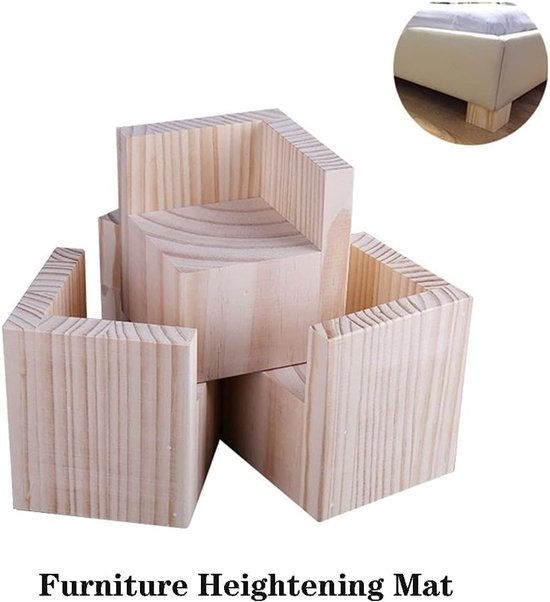 Set van 4 houten meubelverhogers - Stevige verhogers voor extra ruimte ...