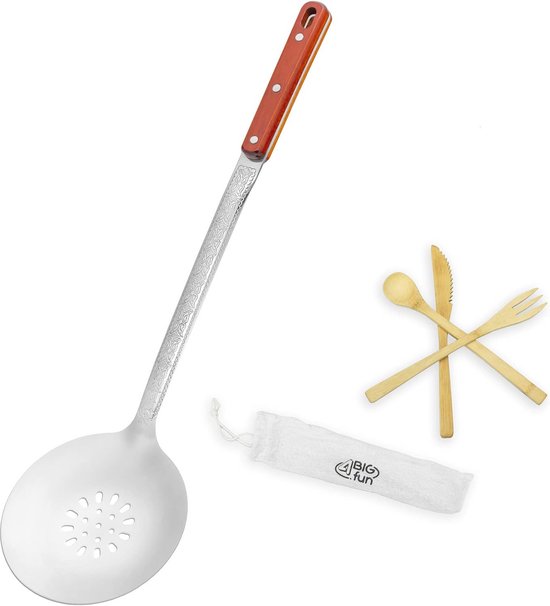 XL Slotted Spoon en Bamboe Bestek Set - 48 cm RVS Lepel voor Keuken | bol
