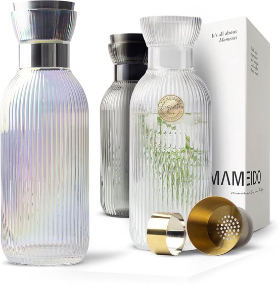 Glazen Waterkan 1.5L met Zeef en Deksel - Handgeblazen Decanteerkaraf ...