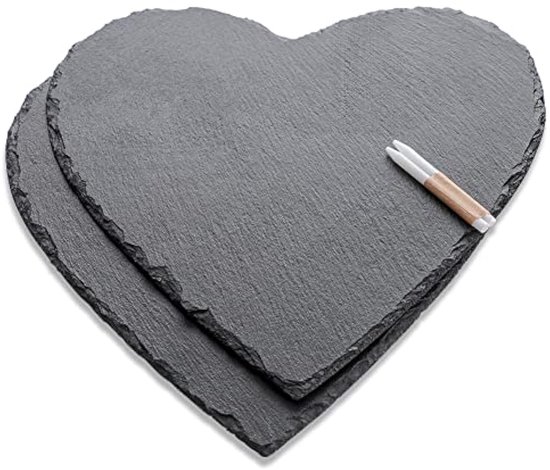Serveerplaten Leisteen Hart Set Van 2 Zwart 30 Cm Met Krijtstift Voor ...