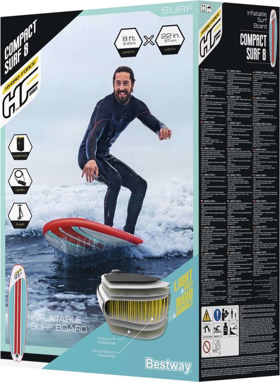 Bestway Hydro-Force Stand Up Paddleboard Compact Surf 8 243x57x7 cm | bol