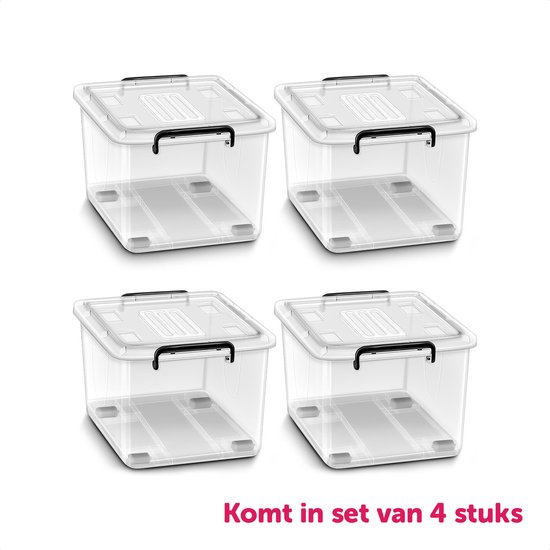 Opbergbox 42L - Set van 4 Opbergboxen - Opbergdoos met Deksel - Plastic ...