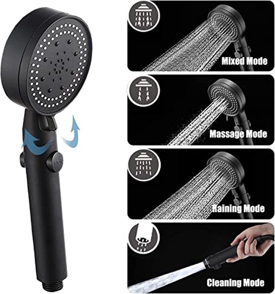 Douchekop met slang en houder, waterbesparende handdouche ...