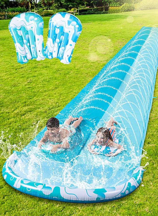 225 ft Double Water Slide with Sprinkler and 2 Slip Inflatable Boards ...