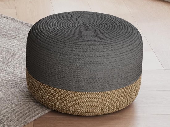 Vente-unique Ronde poef in licht en grijs, natuurlijk rotan LOMANGO L ...