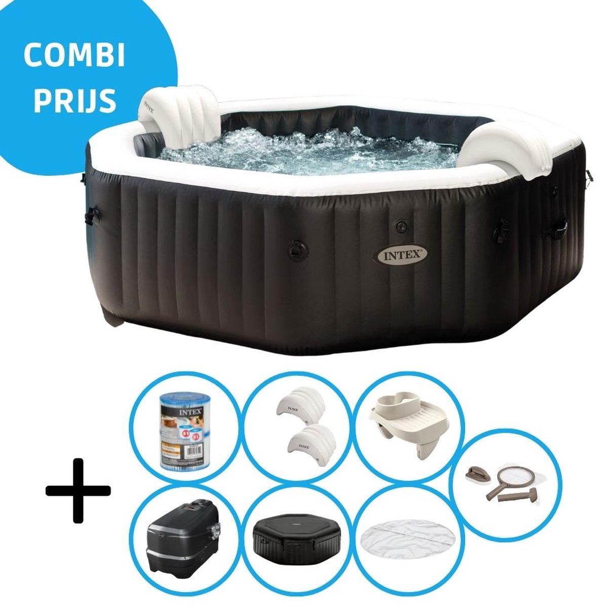 Intex - Jet & Bubble Deluxe - Jacuzzi - 218 x 71 cm - Zwart - Inclusief ...