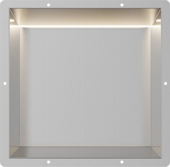 RVS Inbouwnis 30x30x10cm met tegelflens en LED verlichting - Inbouwnis ...