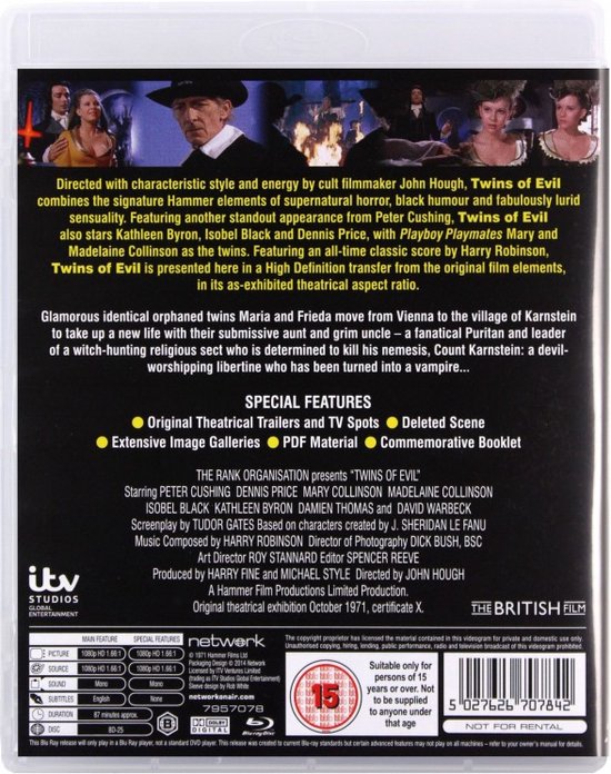 Network Releasing Twins of Evil Blu-ray Engels (Blu-ray), Peter Cushing ...