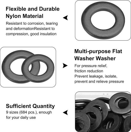 Vlakke Sluitringen Set - 684 Stuks - 9 Maten - Met Plastic Doos - M2 M2 ...