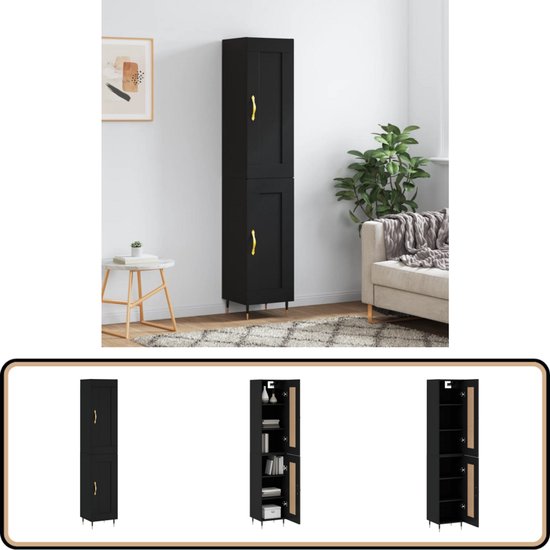 vidaXL Hoge kast - Hout & Metaal - Zwart - 180 cm Hoge Kast - Houten ...