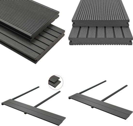 vidaXL Terrasplanken met accessoires 10 m² 2,2 m massief HKC grijs ...