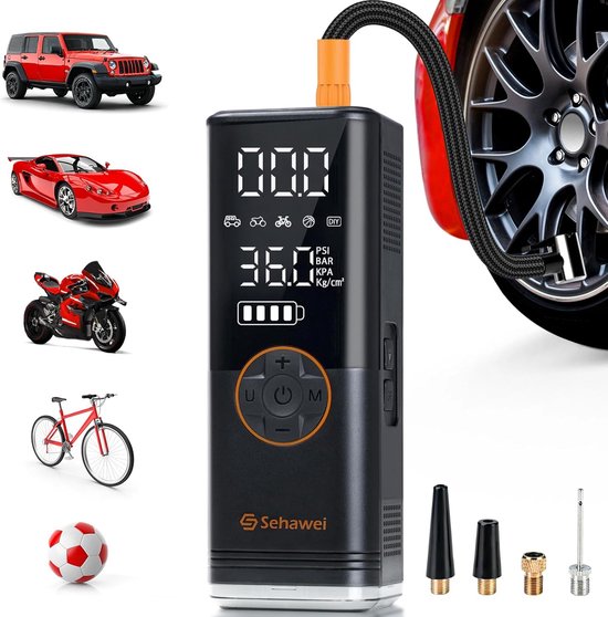 Elektrische Luchtpomp met 6600 mAh Accu - Draagbare Bandenpomp tot 150 psi voor Fiets,... | bol