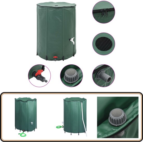 vidaXL Regenton Inklapbaar - 1350L - Donkergroen Regenton - Inklapbare ...
