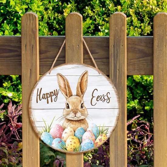 SNQ Paasdecoratie Deur Muurbord - Houten Paashaas Ei Welkom Deurbord Decoratie - Voor... | bol