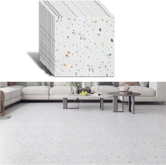 Zelfklevende PVC-vloerbedekking - Graniet wit - Badkamer en keuken ...