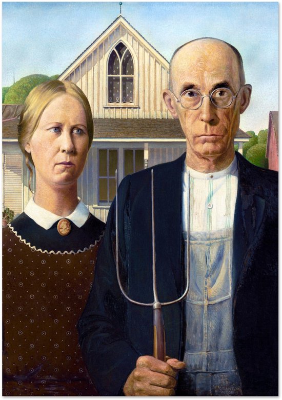 Poster Grant Wood - American Gothic A4 21x29.7 cm / 8x12″ - Decoratie ...