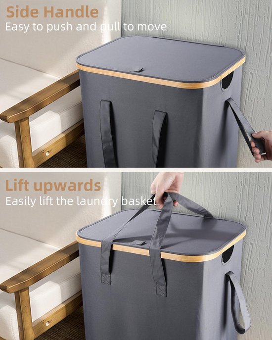 Wasmand met deksel, 100 liter, wasbox met handvat, wasscheider, afneembare waszak,... | bol