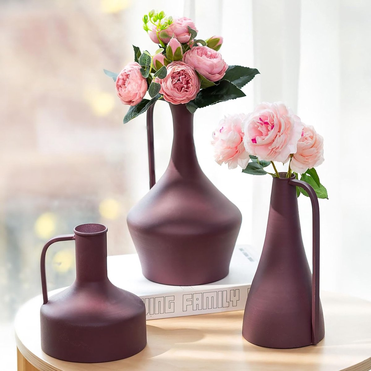 Moderne vazen voor pampasgras, set van 3, metalen morandi vazen, smalle ...