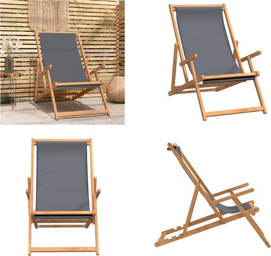 vidaXL Strandstoel inklapbaar massief teakhout grijs - Strandstoel ...