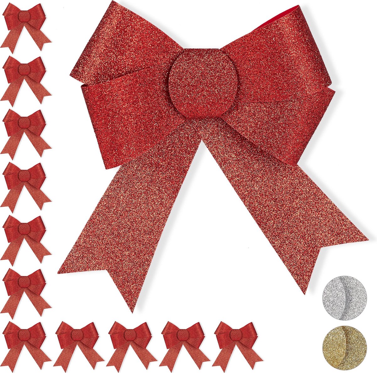 Relaxdays 12x grote strik - cadeau strik - decoratie - glitter strikken ...
