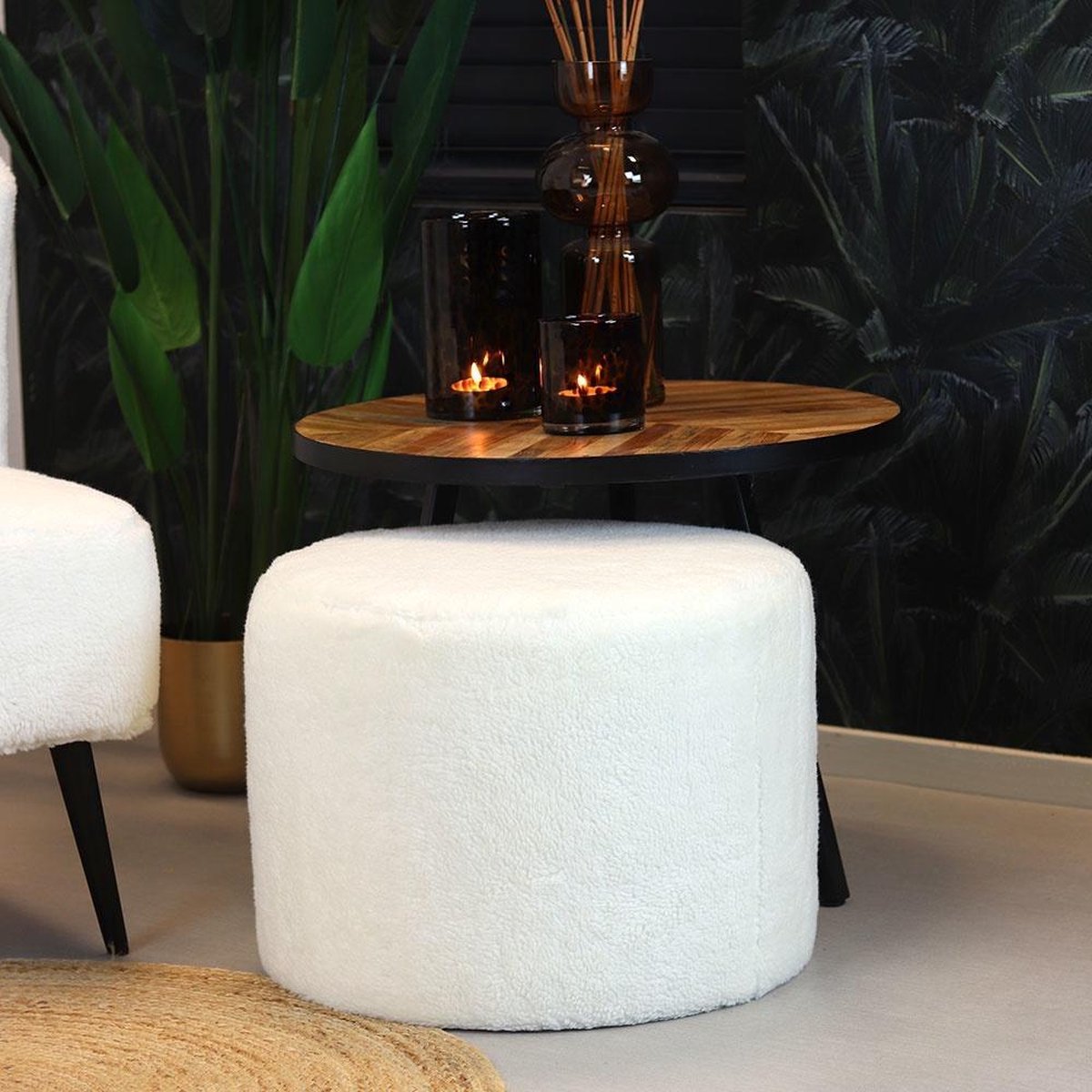 Teddy poef rond Tess teddystof wit - Hocker teddystof - Poef wit ...