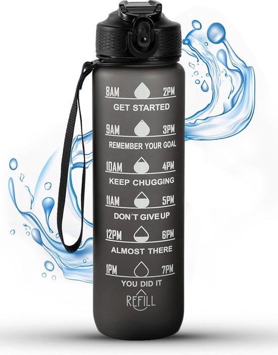 Motivatie waterfles met tijdmarkering | Sport waterfles | Drinkfles met ...