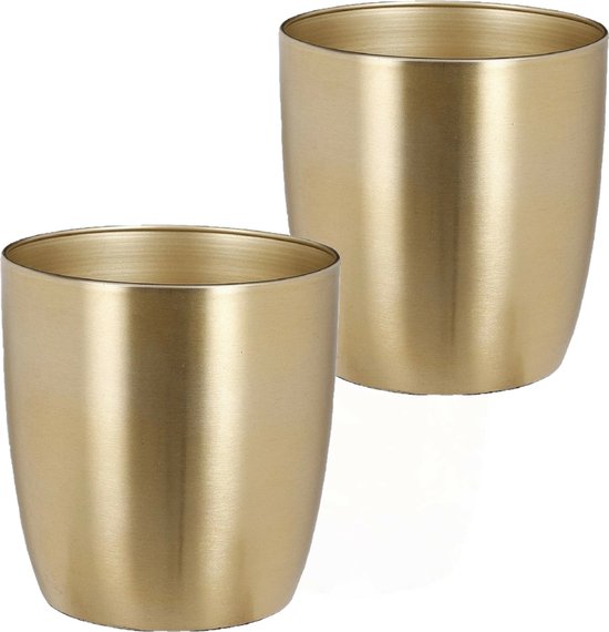 Mica - Ensemble cache-pot/pot de fleurs - 2x pièces - métal - or - D16 ...