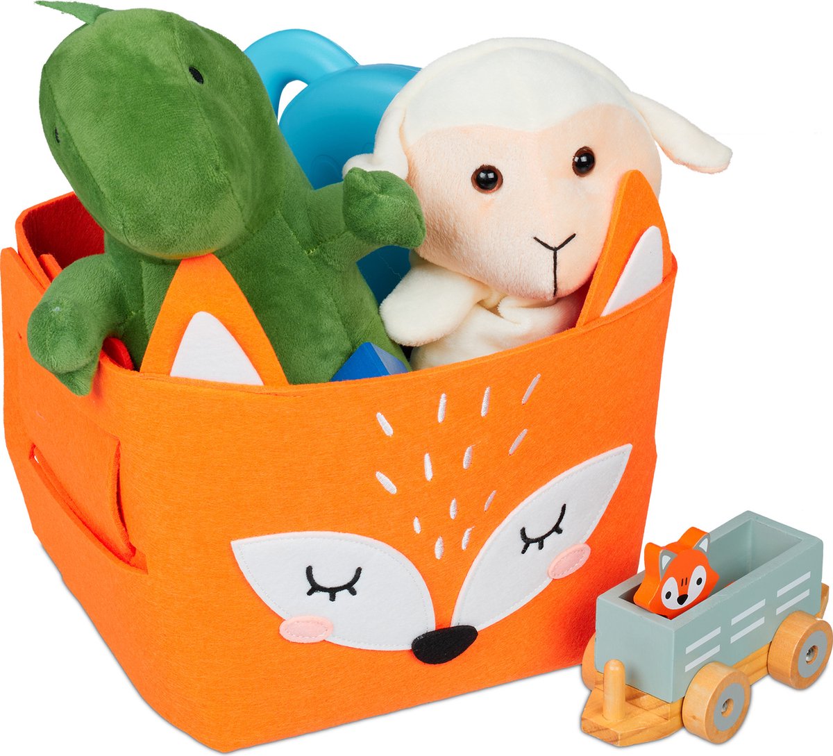 Relaxdays opbergmand kinderkamer - vilten mand met dier - opvouwbare ...