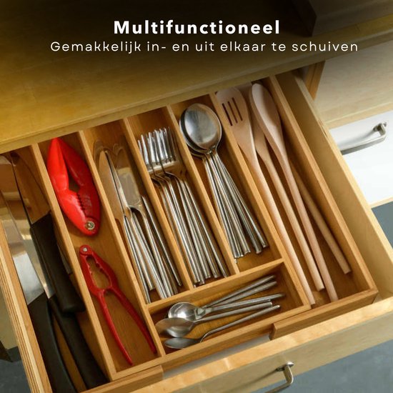 Cheqo® Bamboe Uitschuifbare Bestekbak - Besteklade - Bestekhouder ...