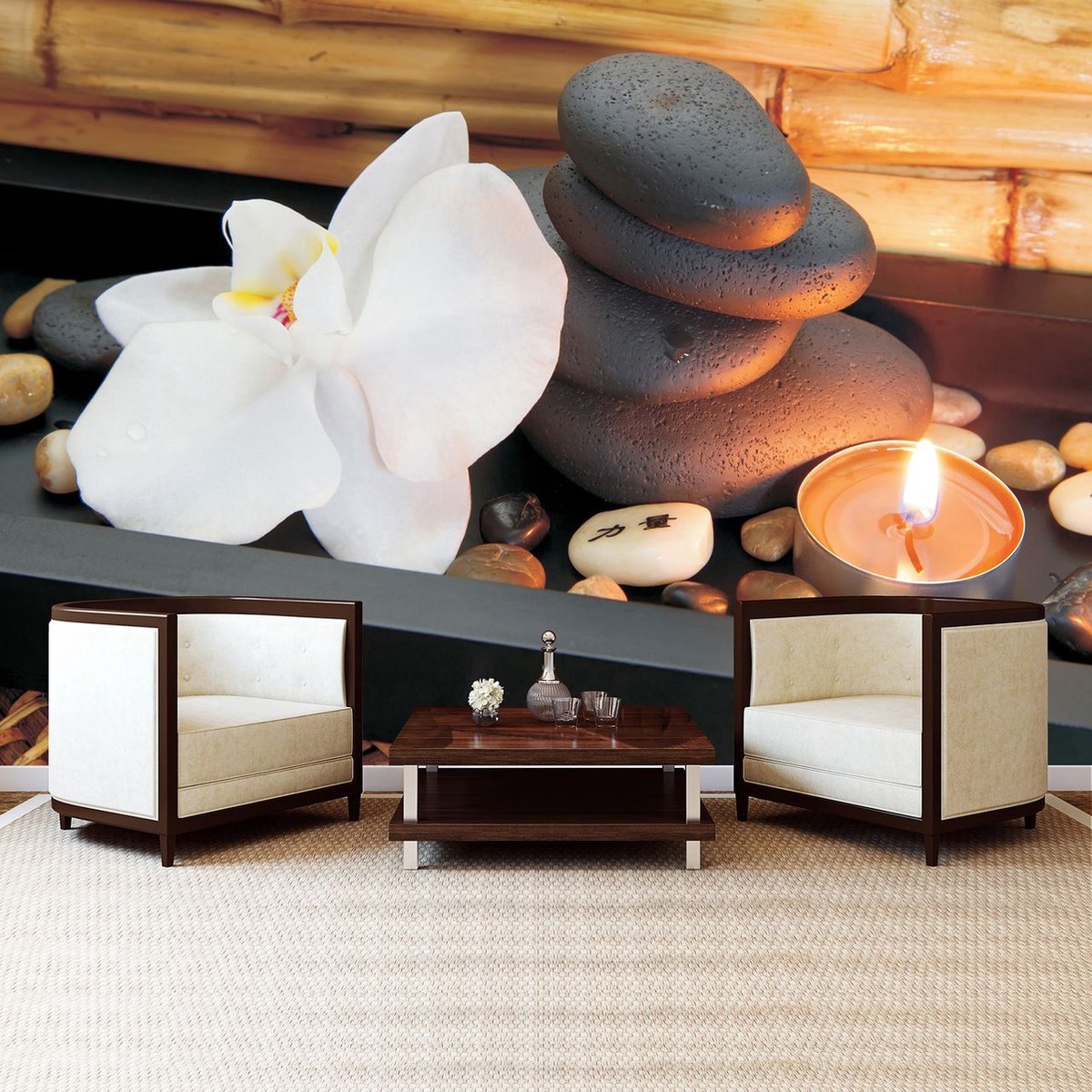 Fotobehang - Vlies Behang - Orchidee - Bloemen - Kaarsen - Stenen - Spa ...