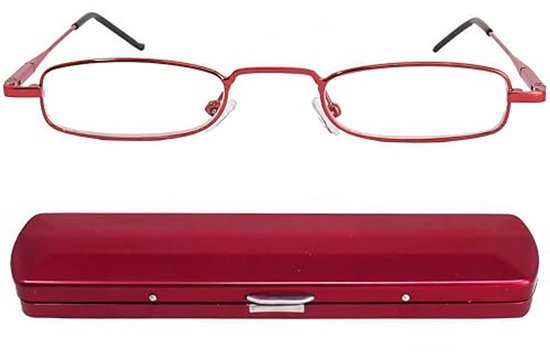 Mini Slim Lezen Bril met Metaal Frame en Gratis Slanke Cilinder Houder ...